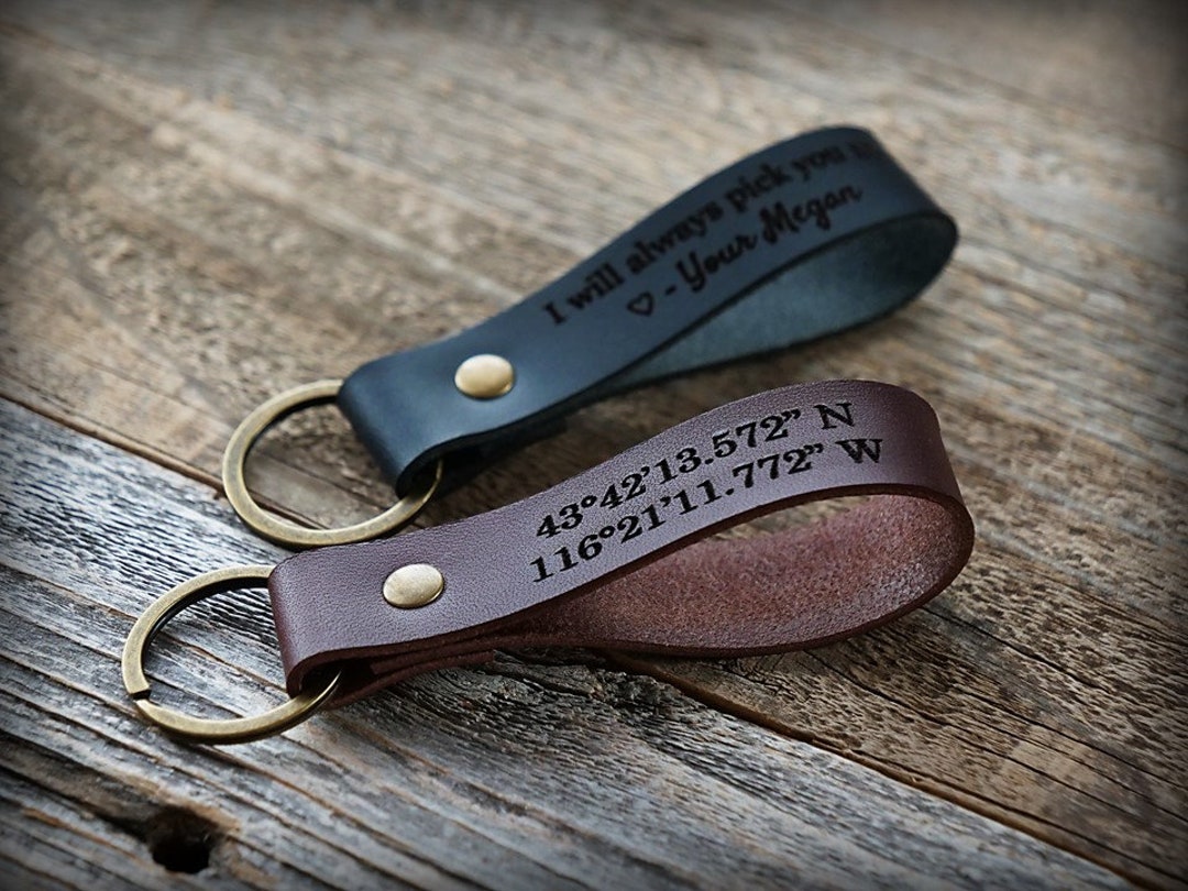 Custom Text Keychain - Personalized Leather Keychain - Fathers Day Gift ...