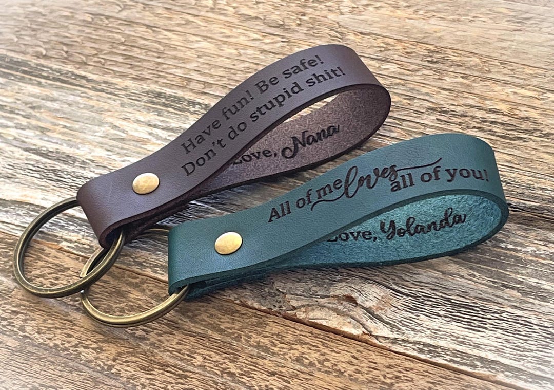 Personalized Leather Key Fob - Custom Engraved Keychain - Couple Gift ...