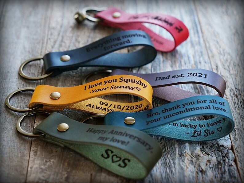 Personalized Leather Key Fob Leather Keychain Custom Text | Etsy
