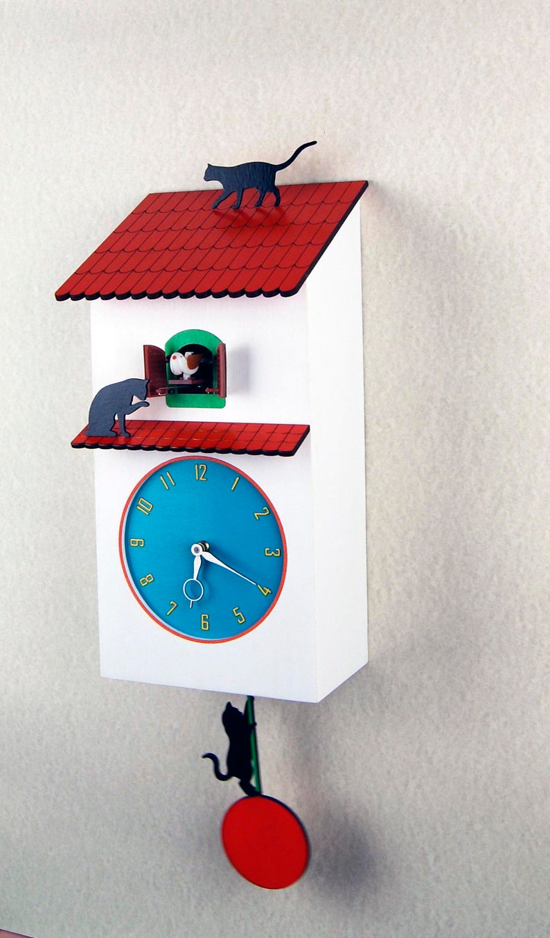 Clock-House with a cuckoo and a cat on the roof | Etsy