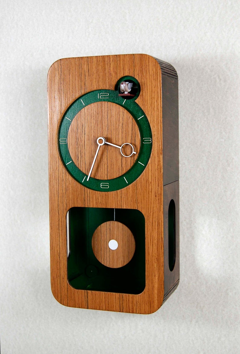 Cuckoo Clock Green Dial Teak Veneer | Etsy