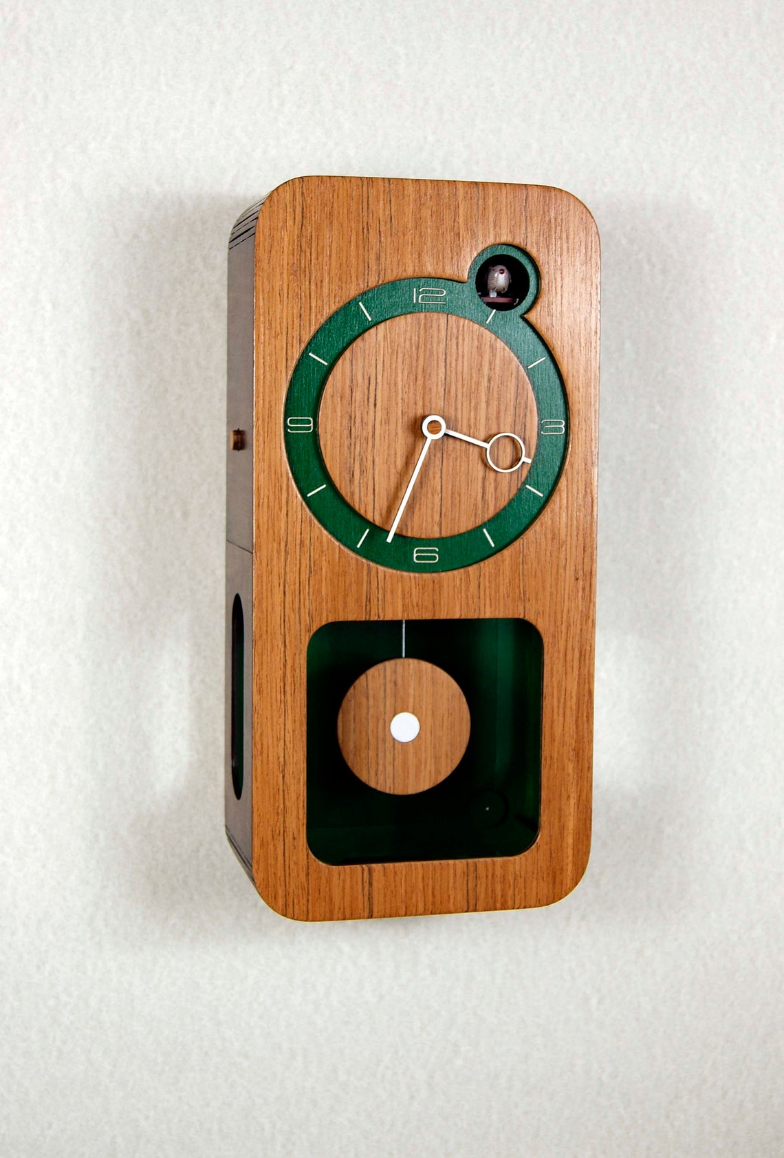 Cuckoo Clock Green Dial Teak Veneer | Etsy