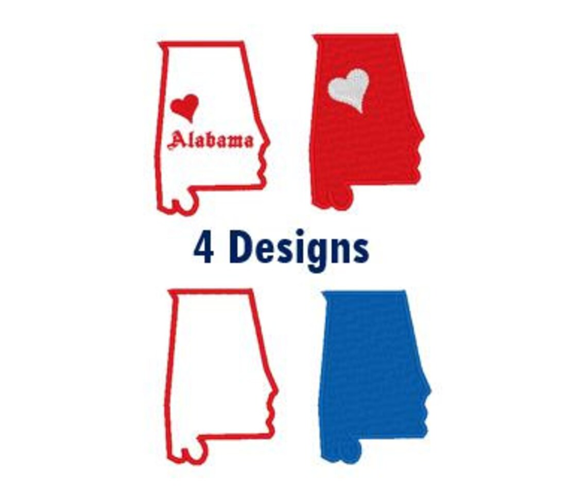 USA State Alabama Embroidery Design Instant Download 4x4 - Etsy
