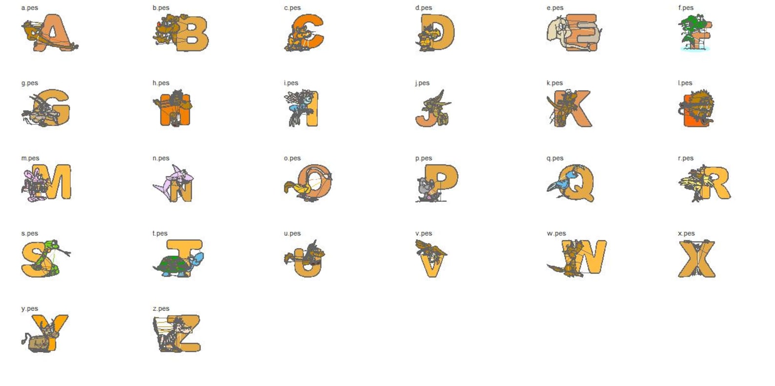 Animal Alphabet Font Machine Embroidery Design Instant | Etsy