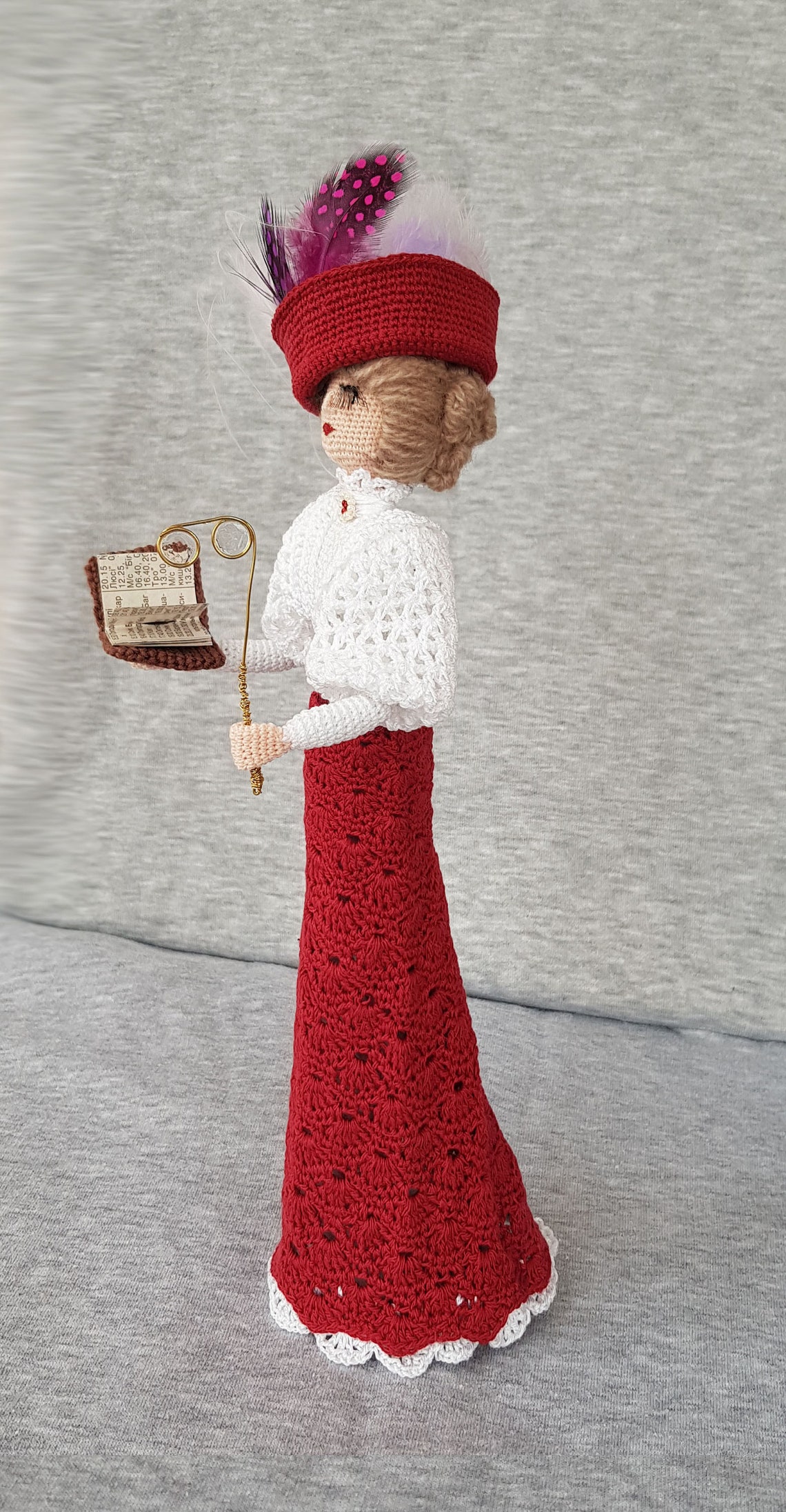Amigurumi Crocheted Doll Art Figurine Lady With Book Gift | Etsy