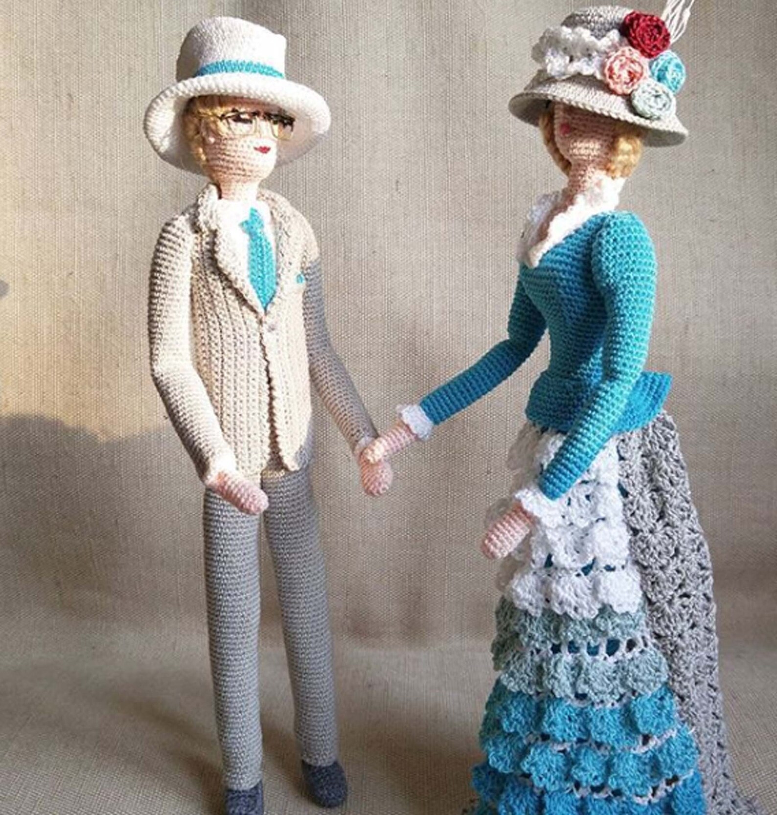 Amigurumi Crocheted Doll, Art Figurine Lady in Turquoise, Gift Idea for ...