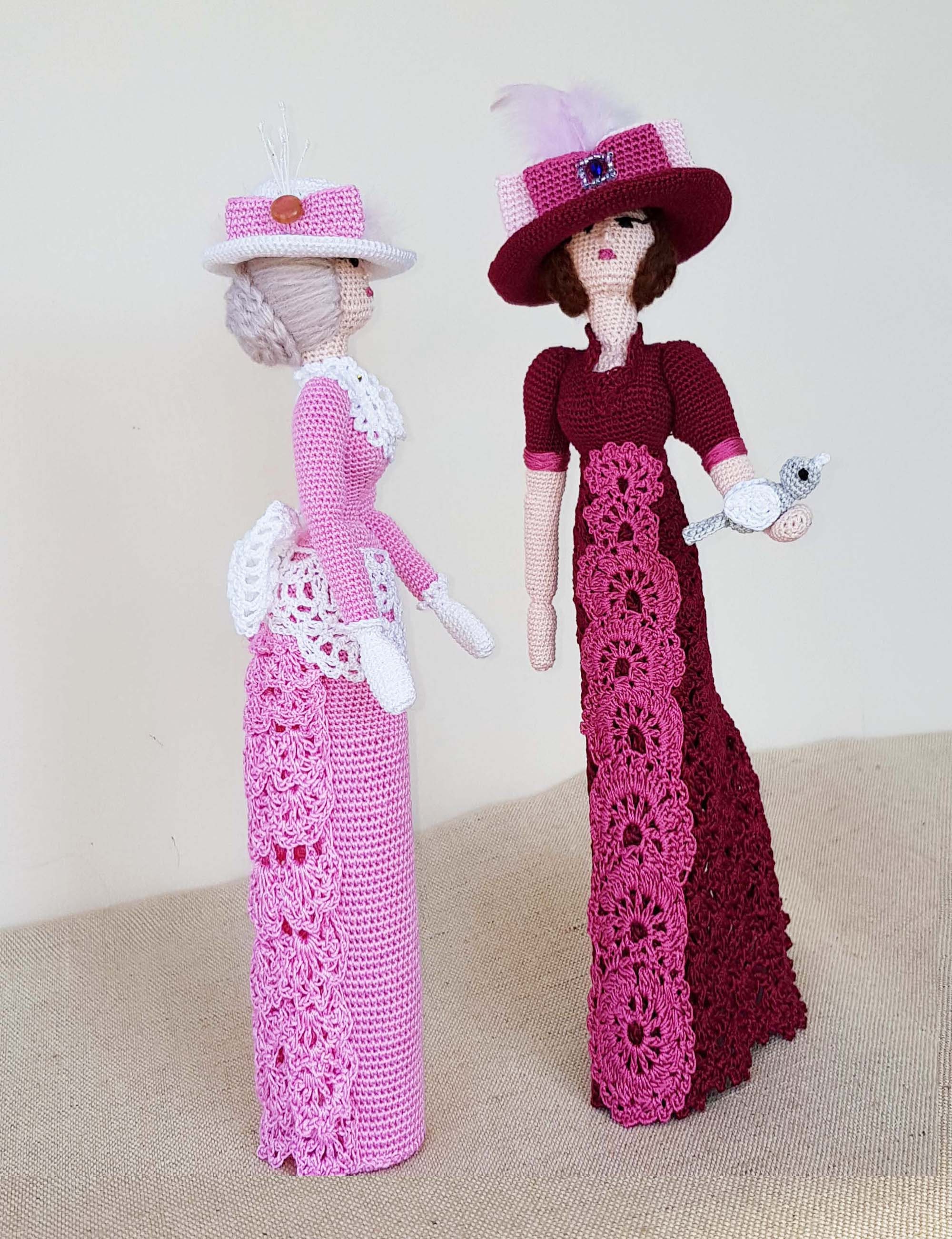 Amigurumi Crocheted Doll, Art Figurine Lady With Bird, Gift Idea for ...