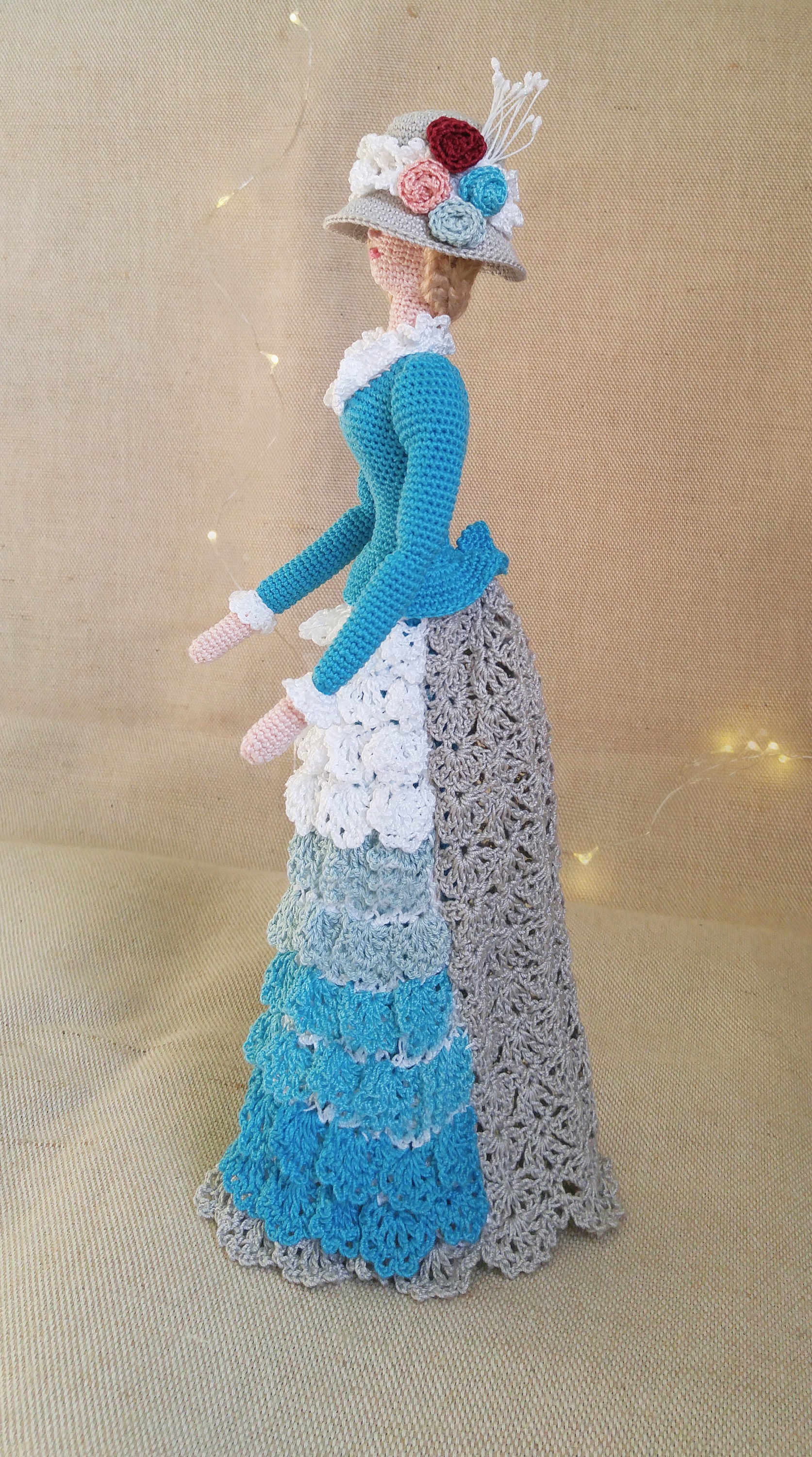 Amigurumi Crocheted Doll, Art Figurine Lady in Turquoise, Gift Idea for ...