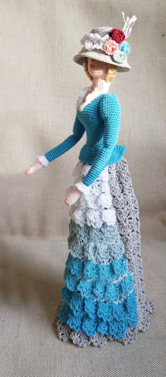 Amigurumi Crocheted Doll Art Figurine Lady in Turquoise Gift - Etsy