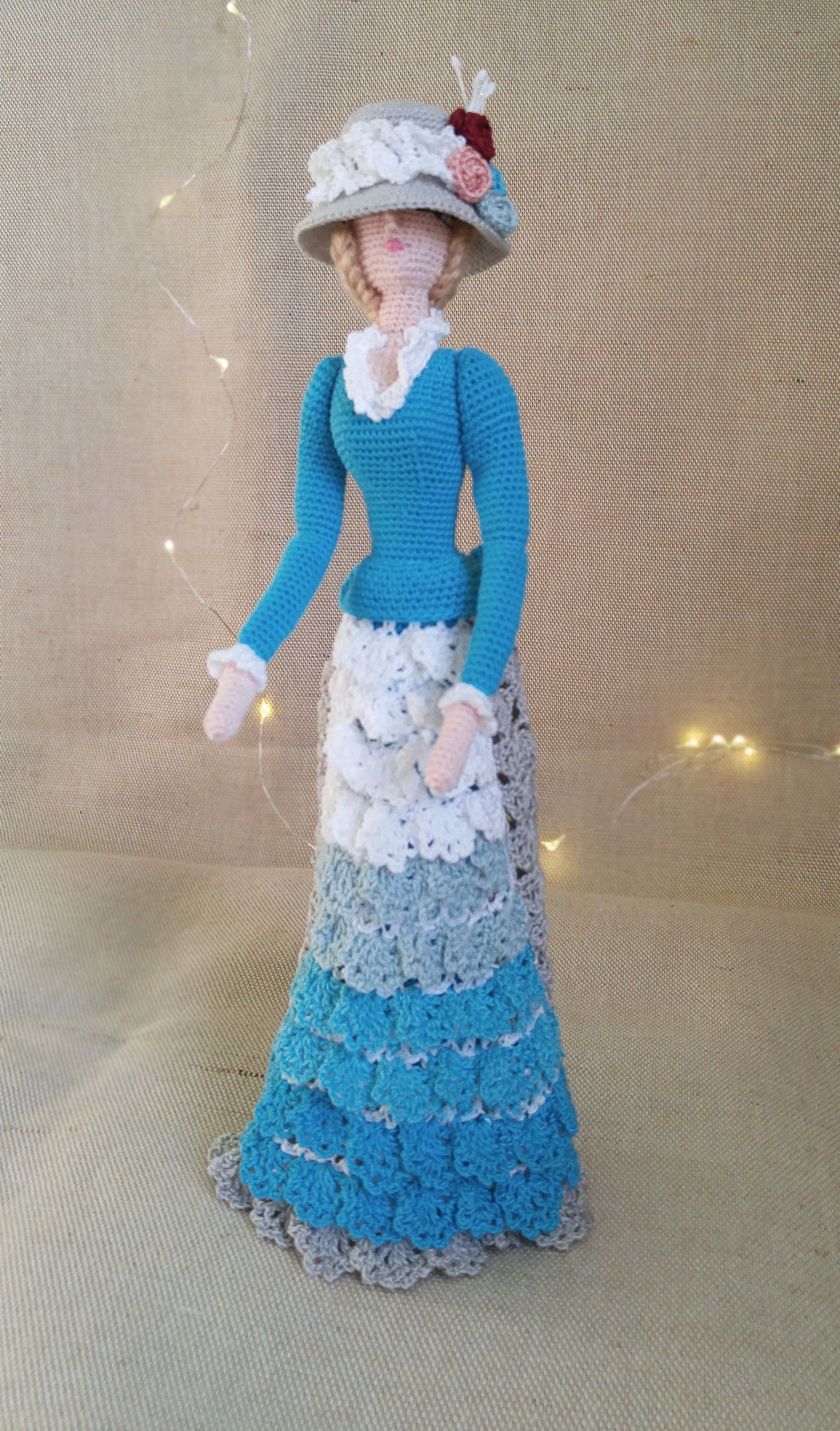 Amigurumi Crocheted Doll, Art Figurine Lady in Turquoise, Gift Idea for ...