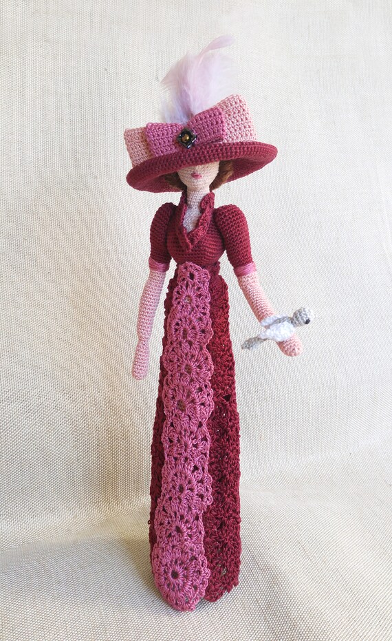 Amigurumi Crocheted doll Art figurine Lady with bird gift | Etsy