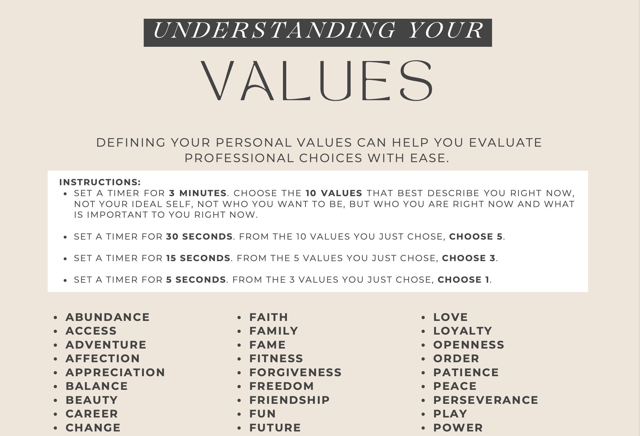 Defining Your Values Exercise - Etsy