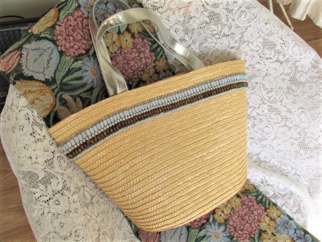 Straw Tote Bag Straw Bag Straw Hand Bag Handbag Vintage 90s Straw Tote ...