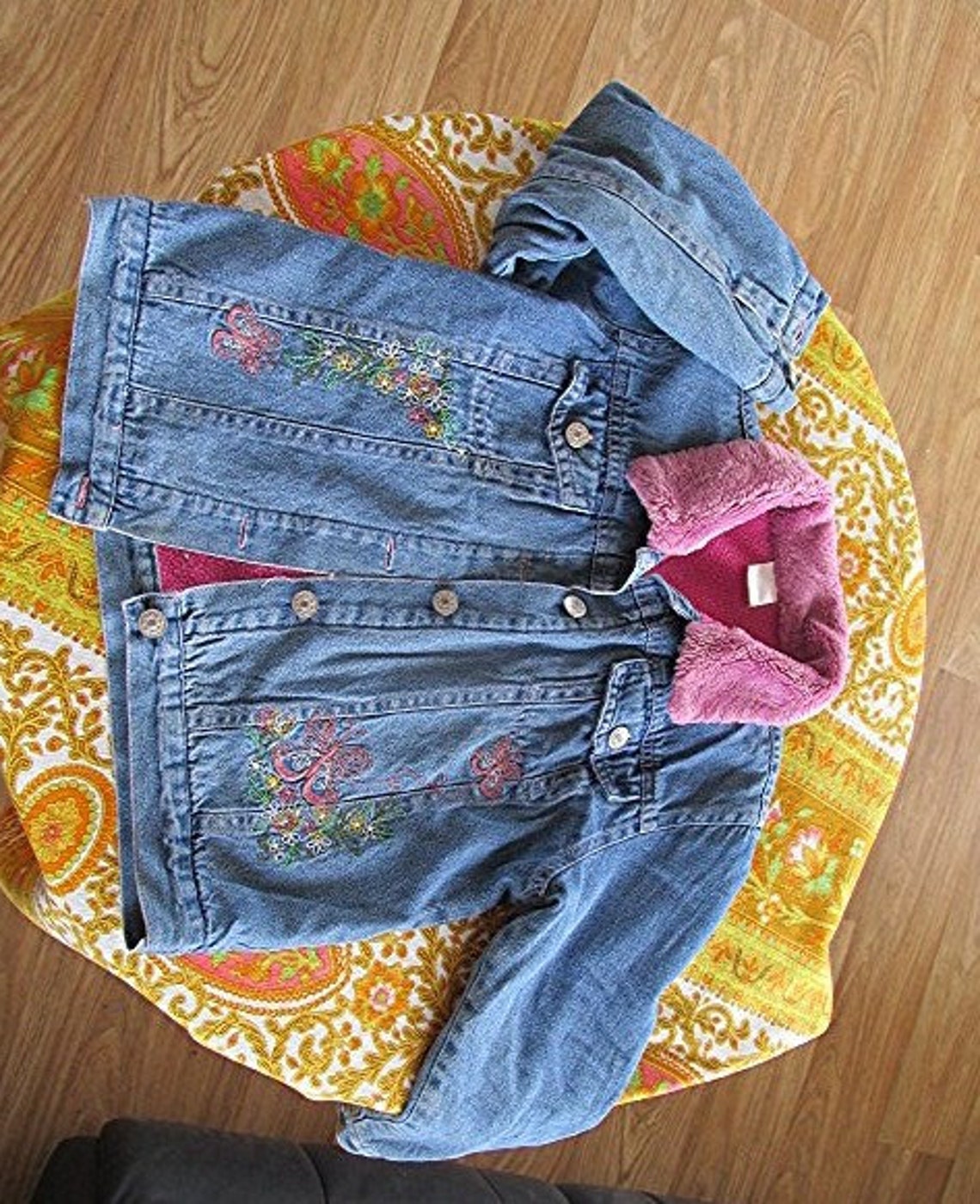 Denim Jacket Girls Embroidered Pink Fleecy Lined Coat Cute | Etsy