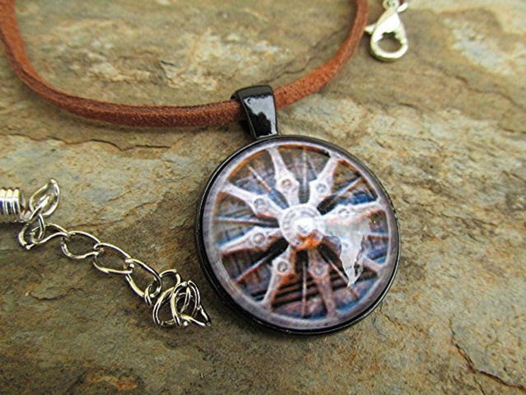 Dharma Wheel Pendant Necklace Dharma Wheel Cabochon Buddhist Necklace ...