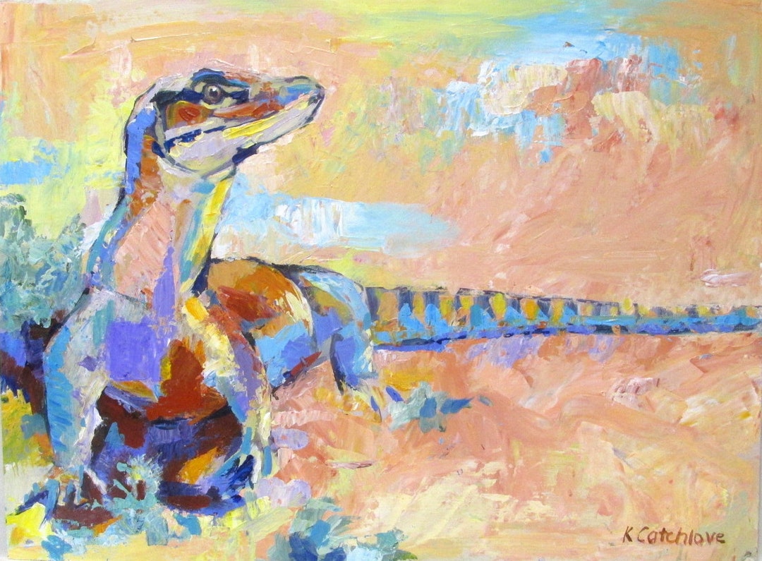 Fauve Goanna Lizard Painting Original Monitor Lizard Animal Nature ...