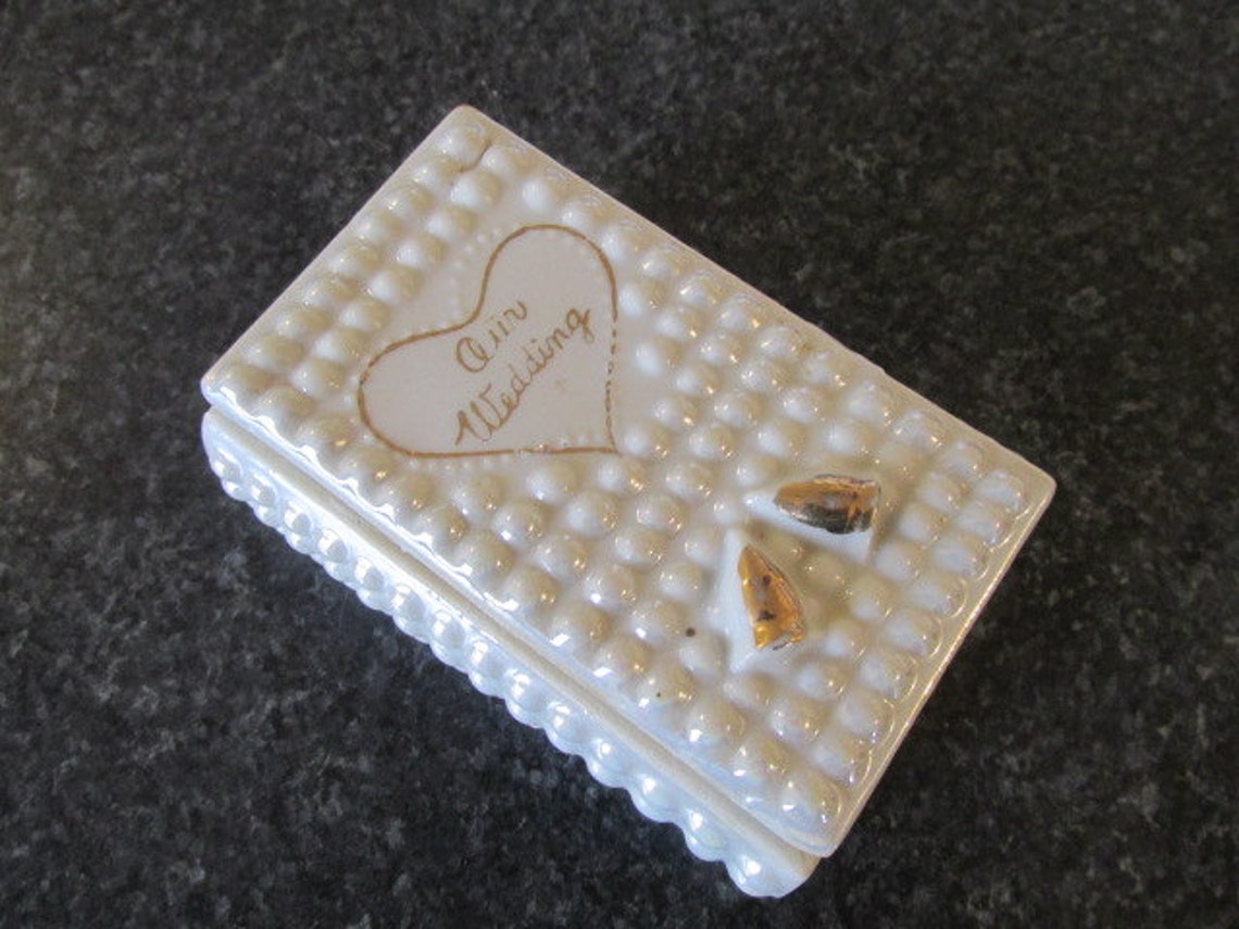 Ceramic Trinket Box Vintage 50s Our Wedding Gold Detail Collectible ...