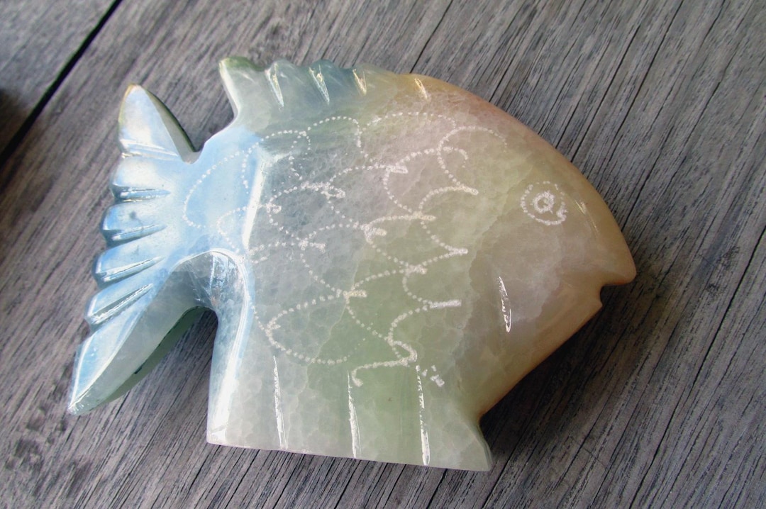 Alabaster Fish Figurine Sculpture in Original Box Hand Carved Vintage ...