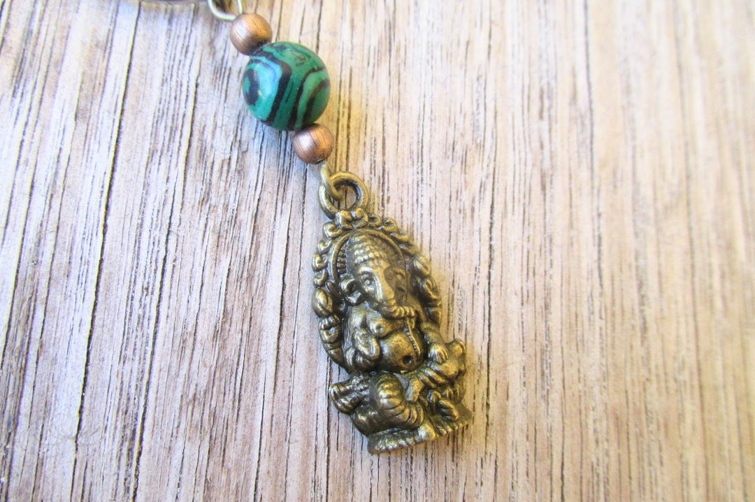 Ganesh Hindu God Keychain Key Chain Bag Charm Key Ring Malachite ...