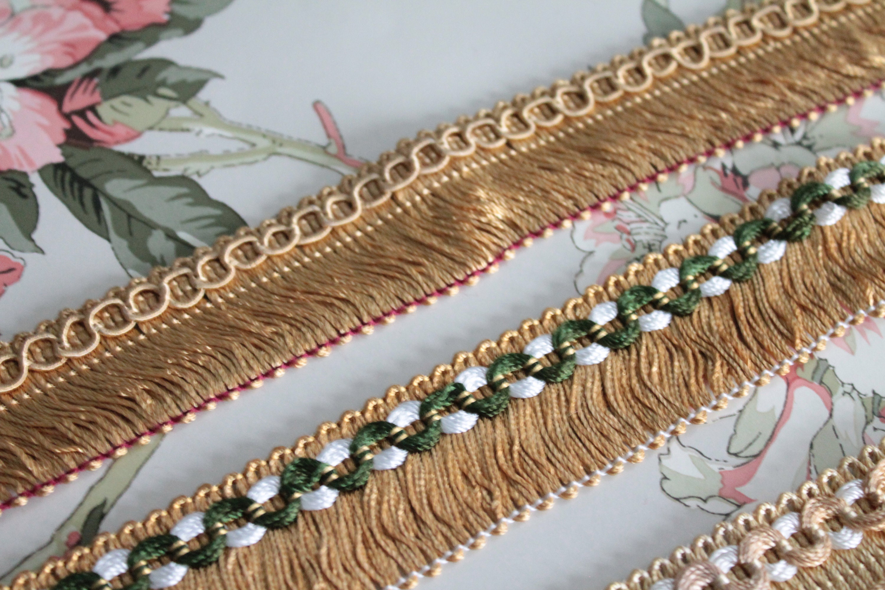 Gold and green fringes upholstery border lampshade curtain | Etsy