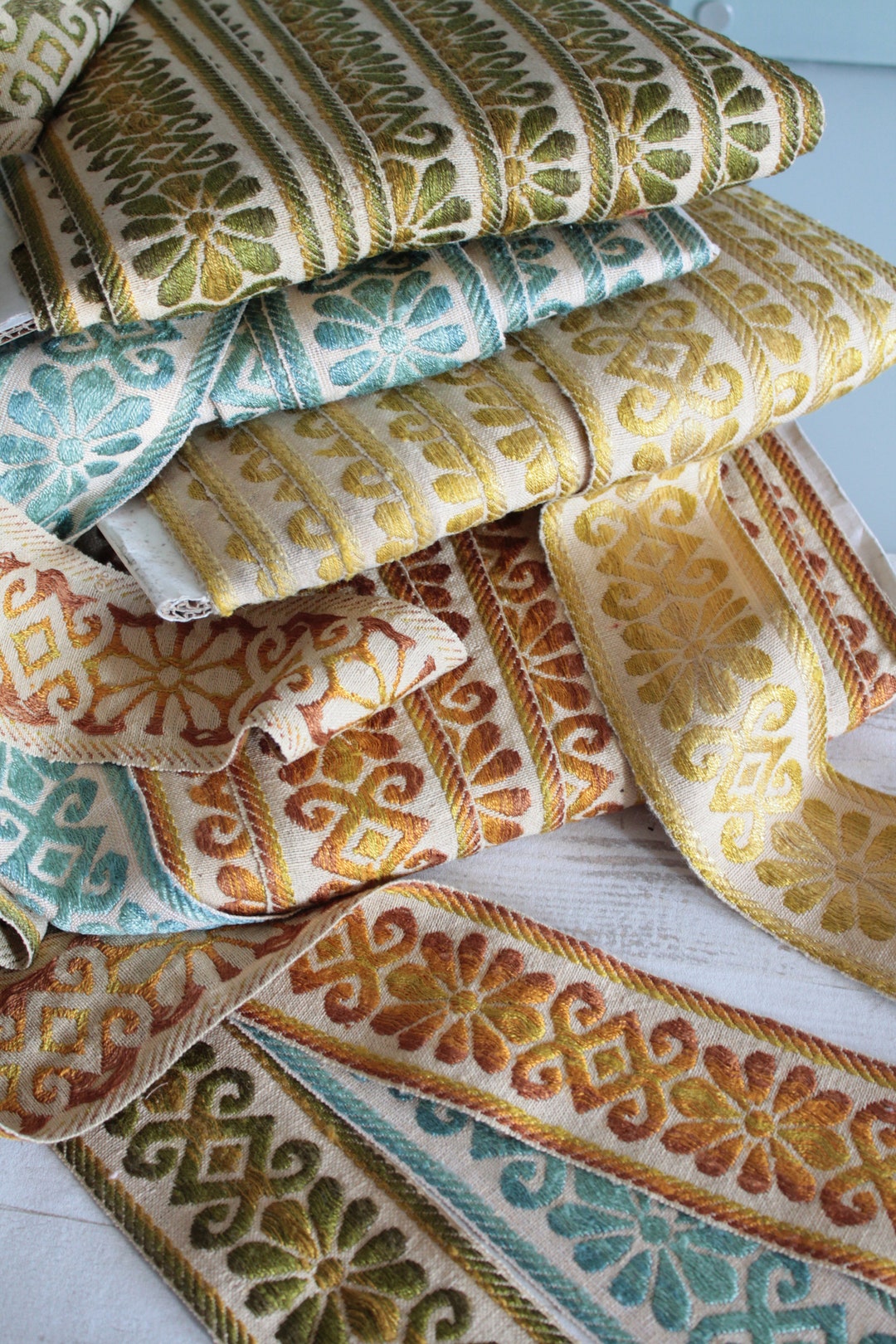 Medieval Tricolor Jacquard Braid With Geometric Patterns, Width 6.8 Cm ...