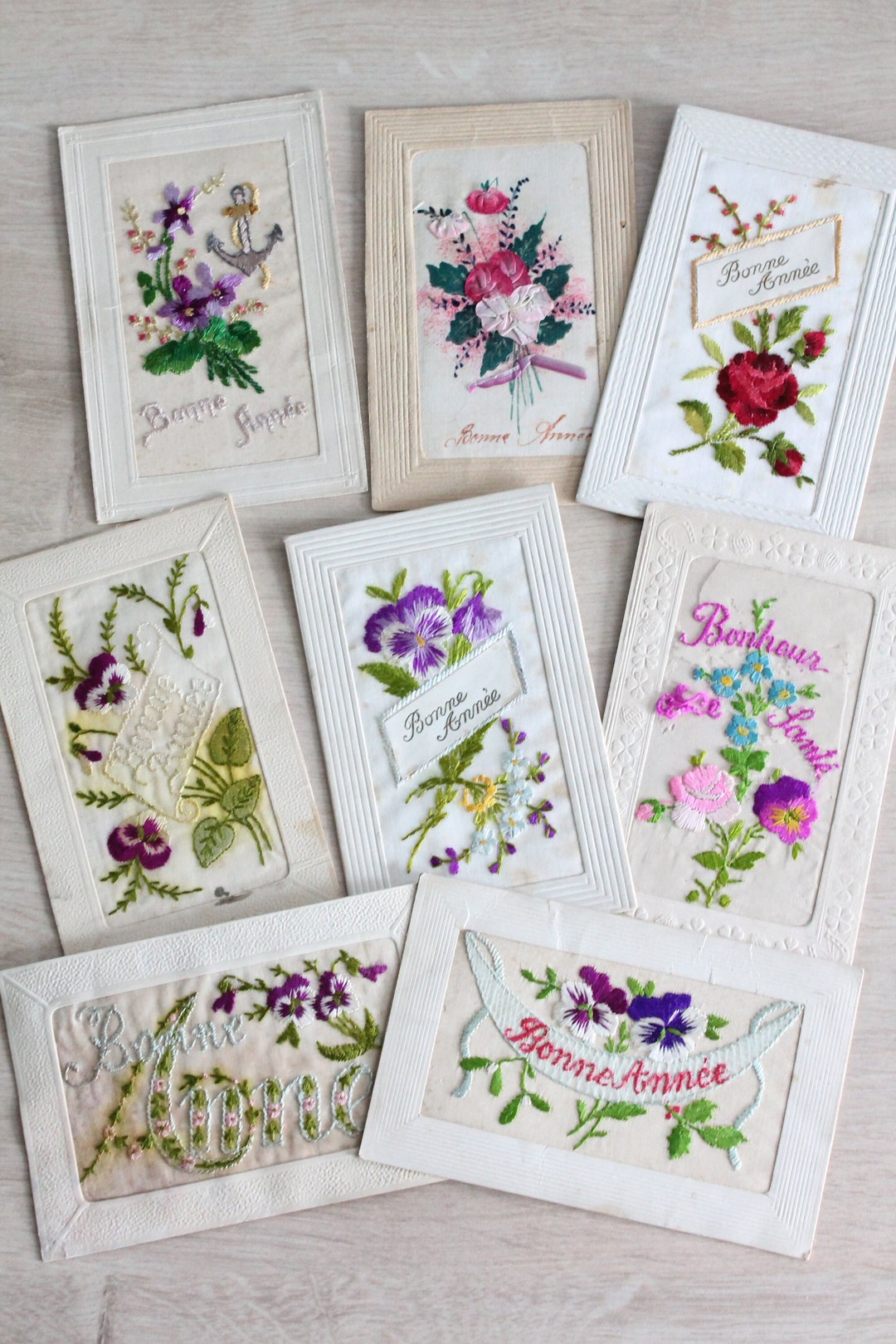 Antique French Embroidered Greeting Card, Hand-embroidered French ...