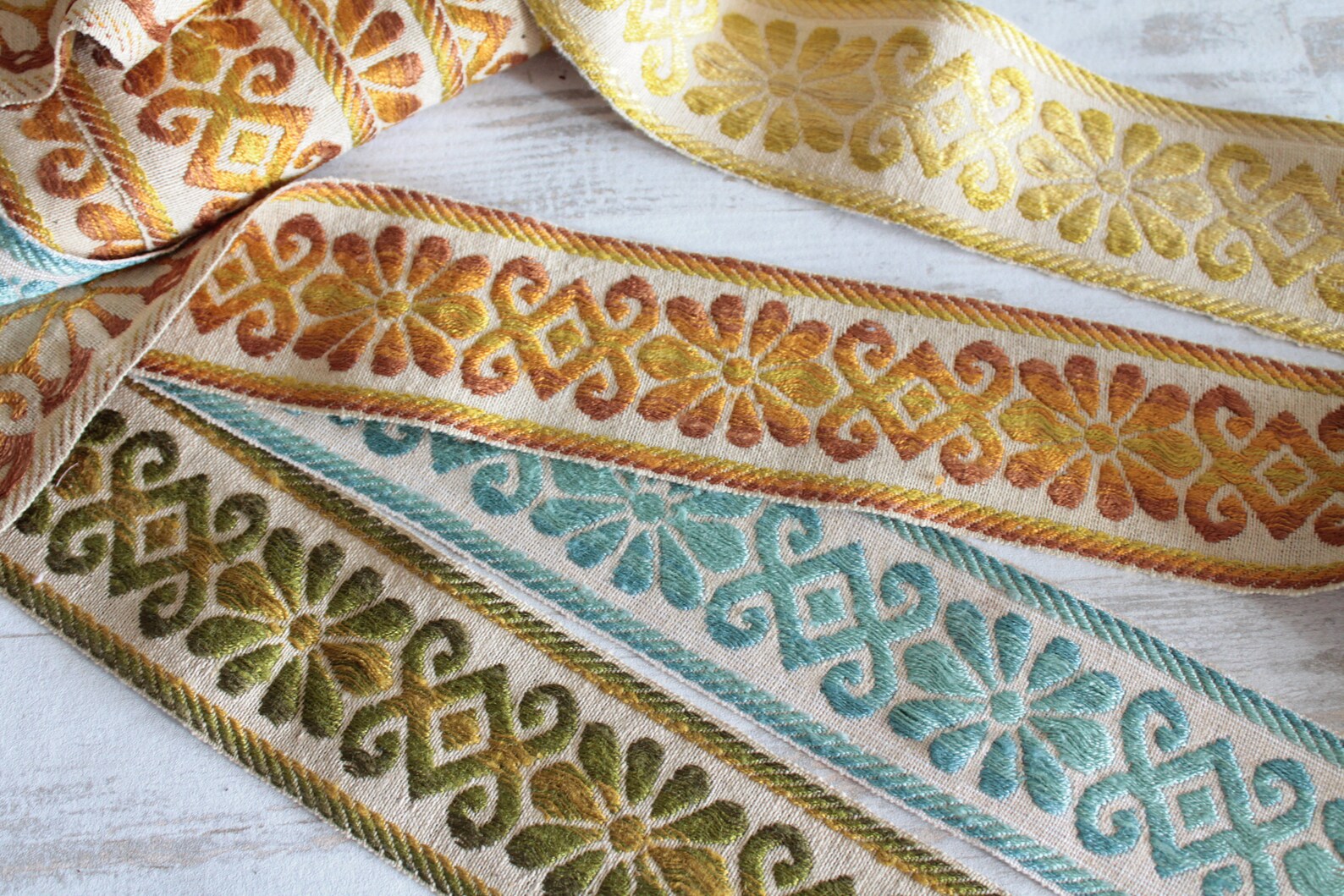 Medieval Tricolor Jacquard Braid With Geometric Patterns, Width 6.8 Cm ...