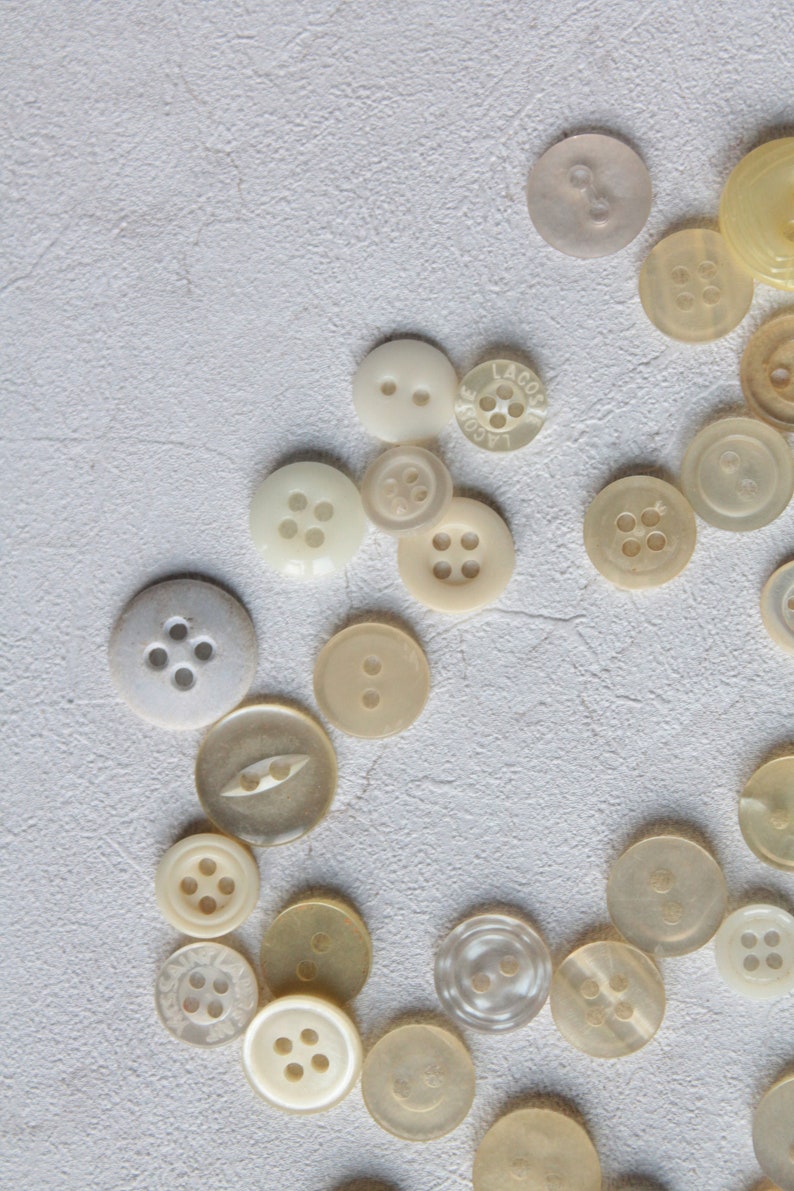30 Assorted Translucent and Ecru Buttons, Haberdashery Assortment, Set ...