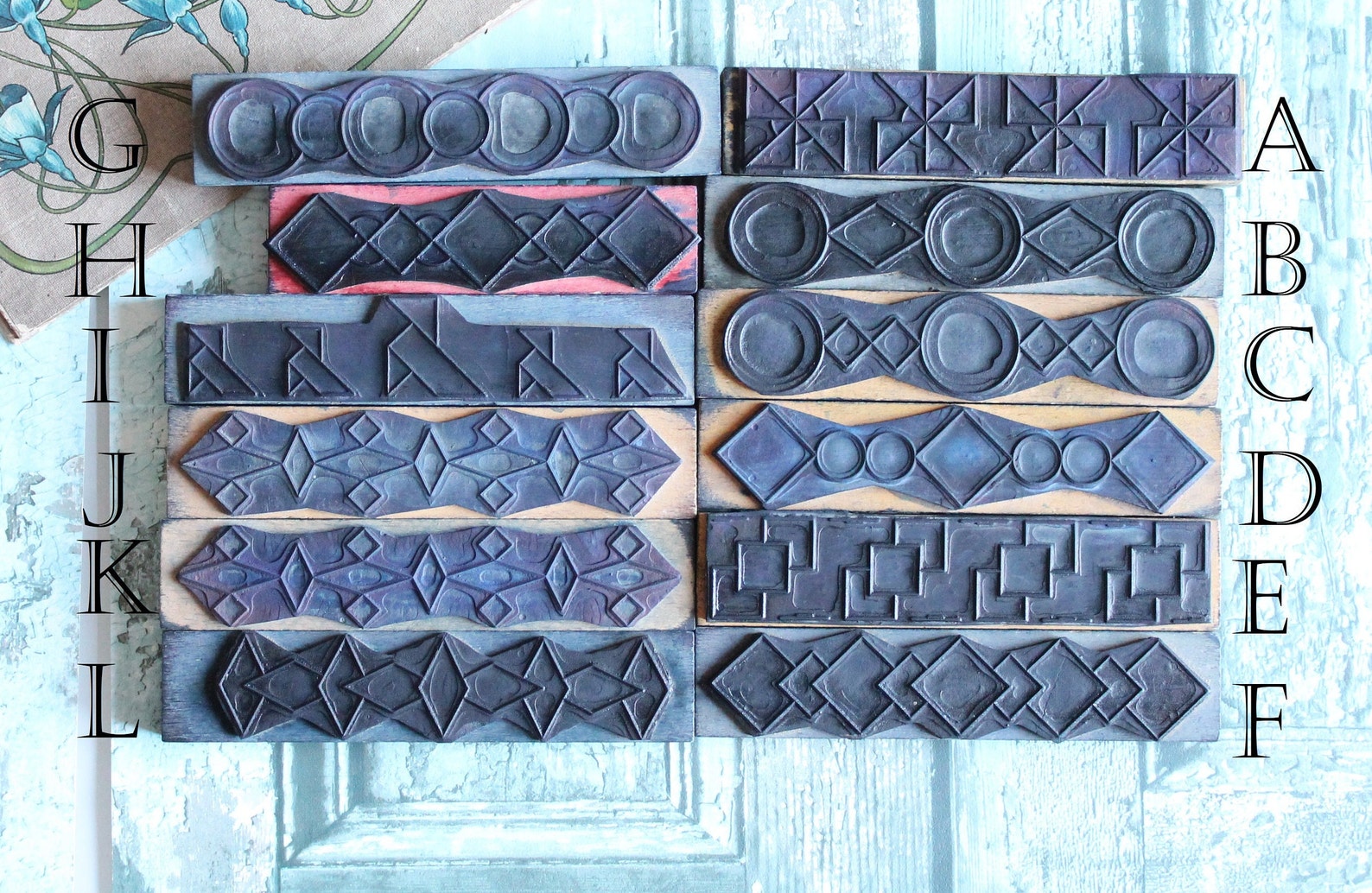 Vintage French Geometric Border Rubber Stamp – Large Wooden Stamp 1960s ...