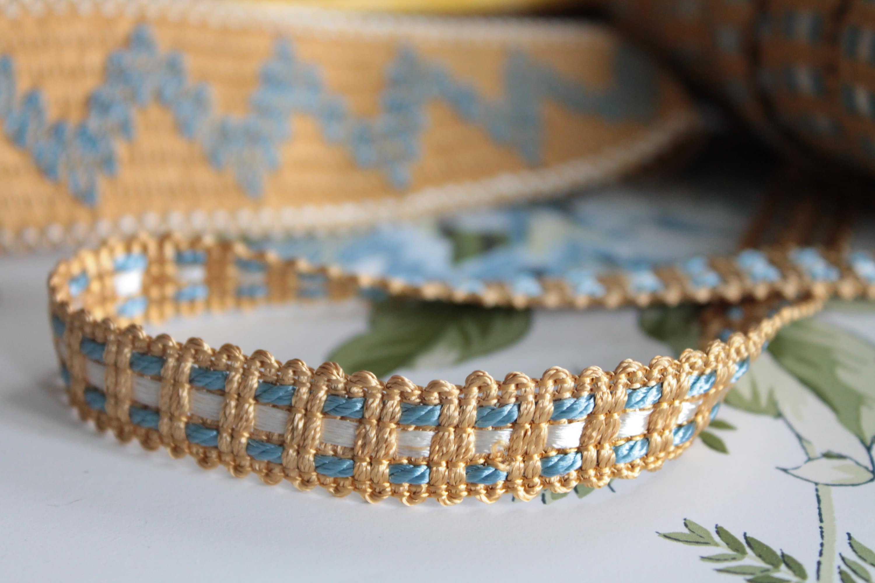 Yellow and blue vintage jacquard ribbon curtain embrace bag | Etsy