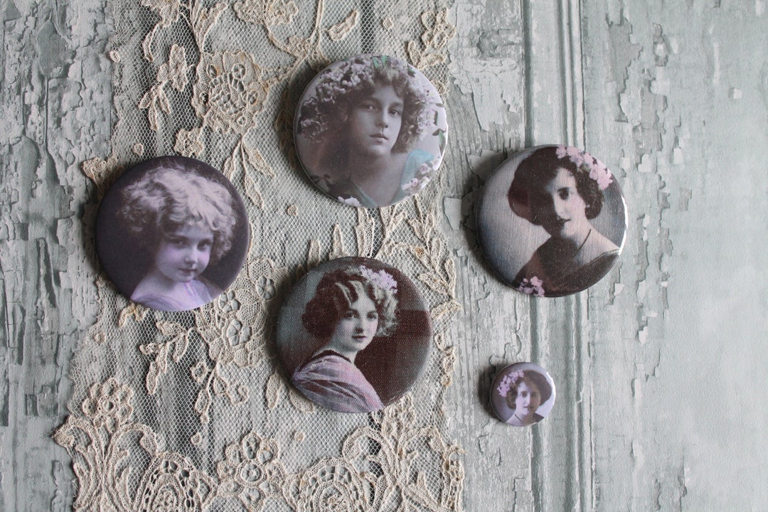 Antique Portrait Badge, for Art Journaling, Fabric Badge, Textile ...