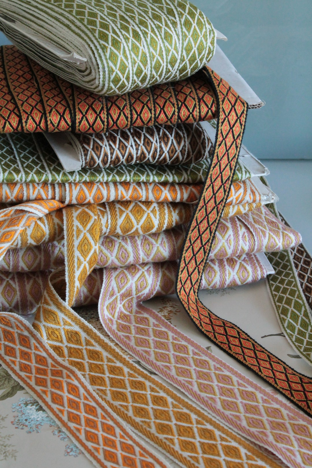 Large Jacquard Braid With Geometric Pattern, on 1 Meter - 1.09y, 100% ...