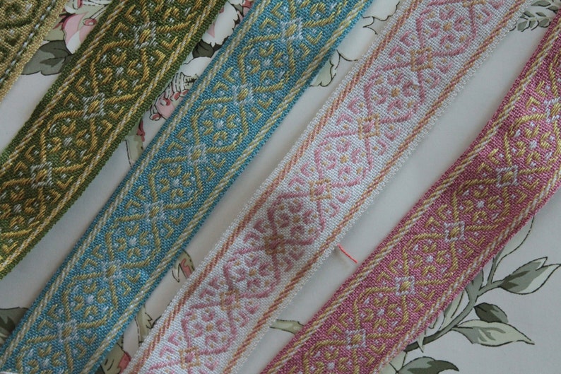Medieval Tricolor Jacquard Braid With Geometric Patterns, Width 3.5 Cm ...