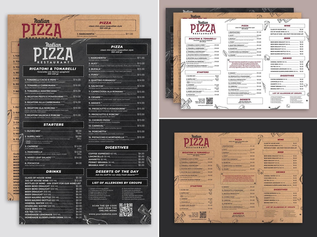 Restaurant Menu Template: Editable Pizza, Cafe, Bar (PSD) - Etsy