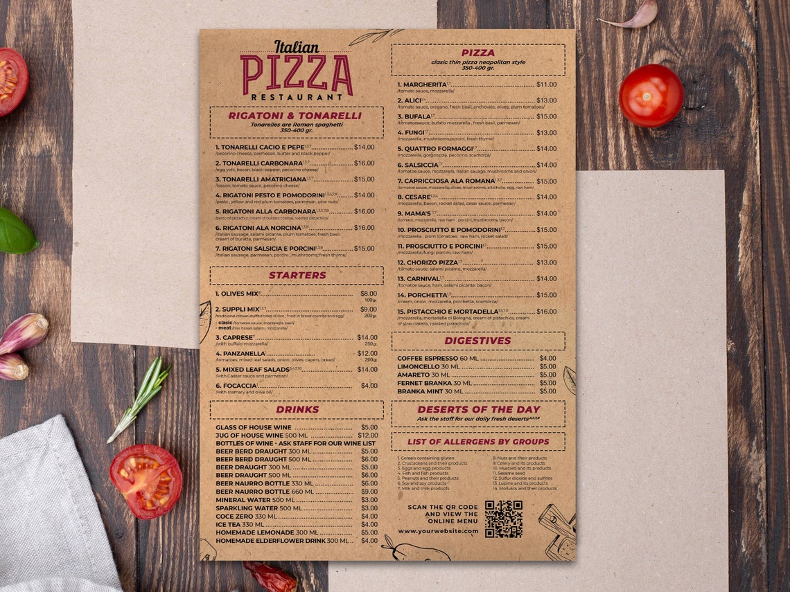 Restaurant Menu Template: Editable Pizza, Cafe, Bar (PSD) - Etsy