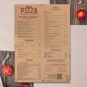 Restaurant Menu Template: Editable Pizza, Cafe, Bar (PSD) - Etsy