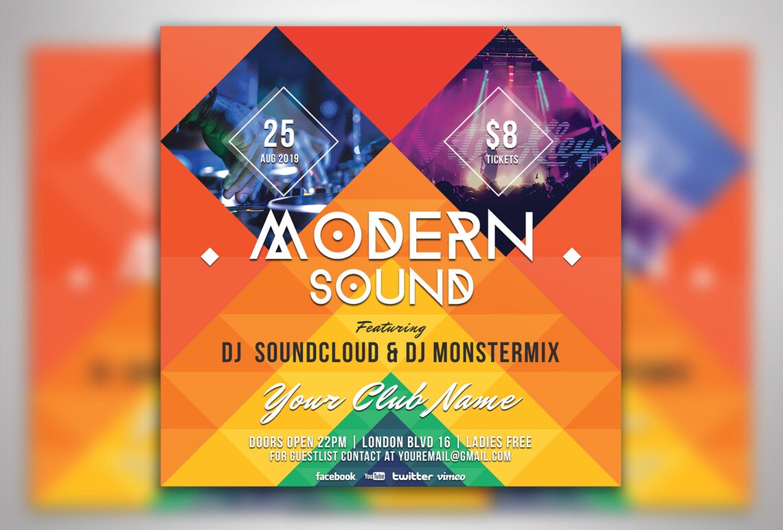 3 Colorful Instagram Ad Templates for Event, Party, Dj, Music, Video ...