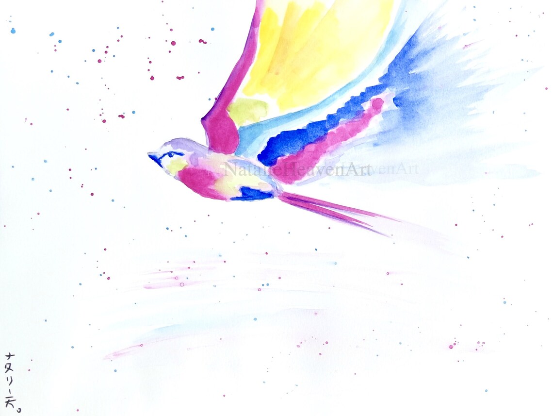 Swallow Bird Original Painting Colourful, Vibrant Wall Art 9x12, Spring ...