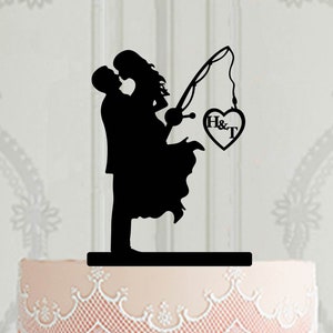Personalised Family Wedding Cake Topper Hooked for Life , Fishing Rod ...