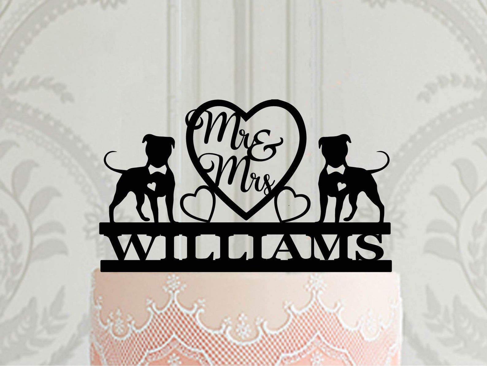 Personalised Dog Wedding Cake Topper , Pitbull Cake Topper With Name ...