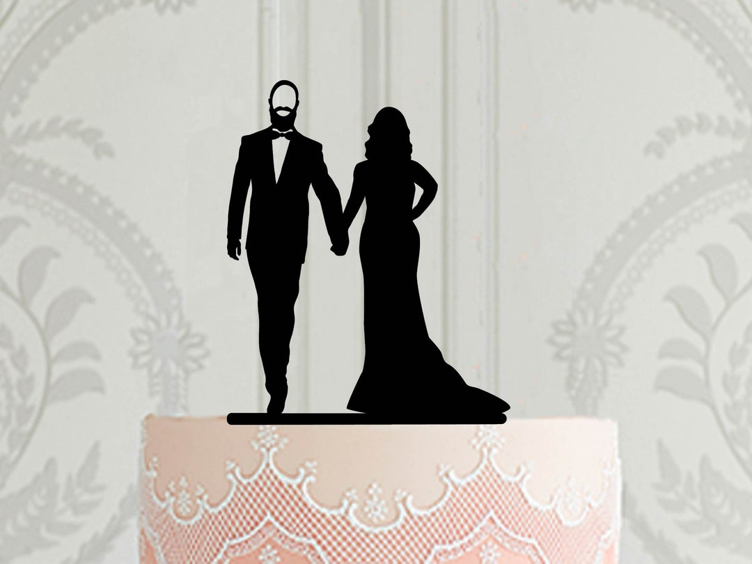 Personalised Wedding Cake Topper, Bride and Groom With Beard Silhouette ...