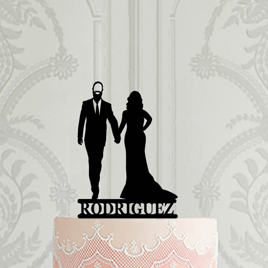 Personalised Wedding Cake Topper Bride and Groom with beard | Etsy