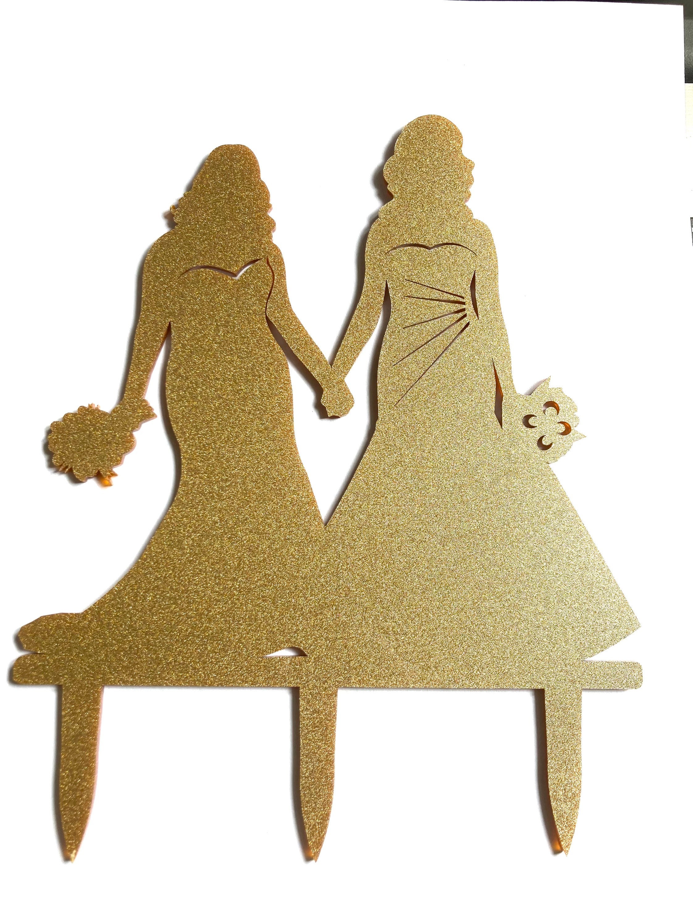 Lesbian wedding cake topper Curvy bride holding flowers cake | Etsy