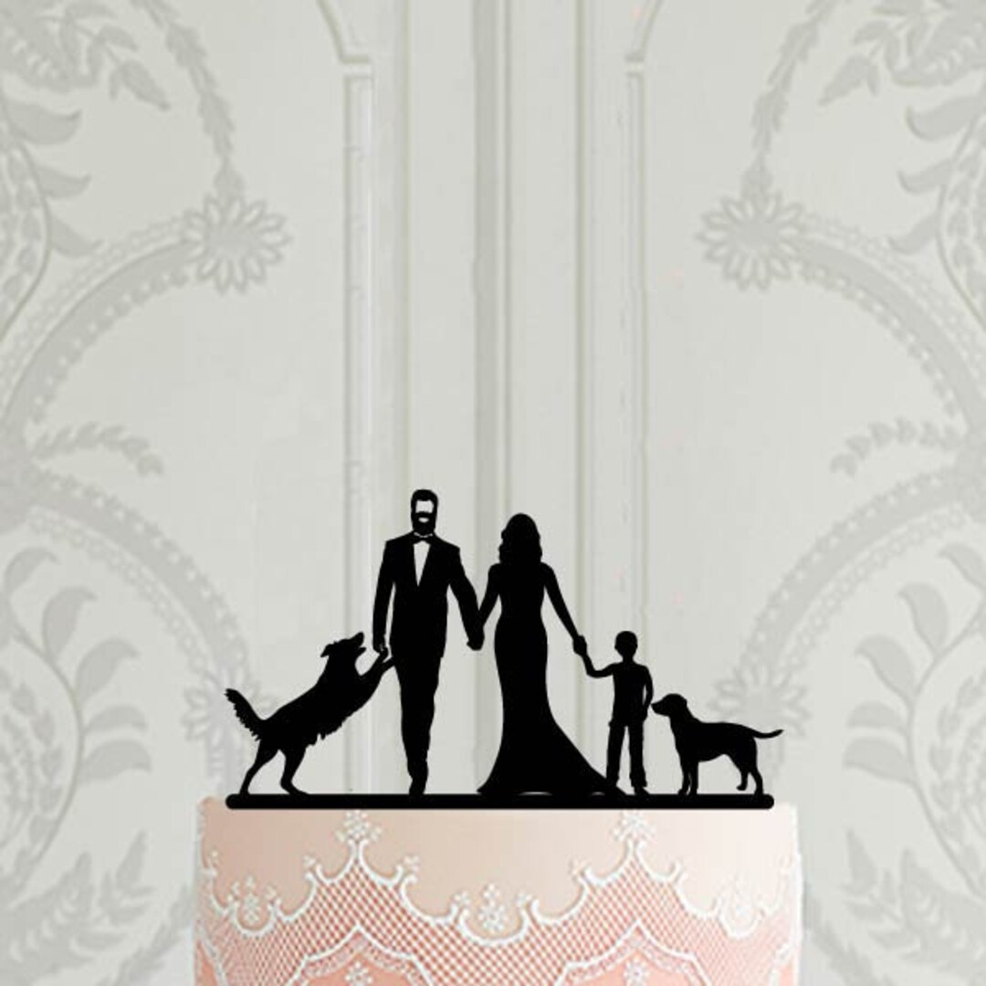 Family Wedding Cake Topper, Cake Topper With Pets, Bride and Groom With ...