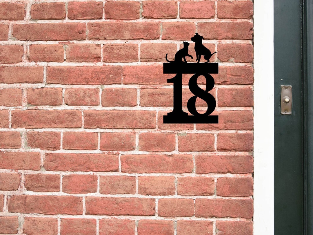 Custom Dog & Cat Address Sign: Contemporary House Number Plaque - Etsy