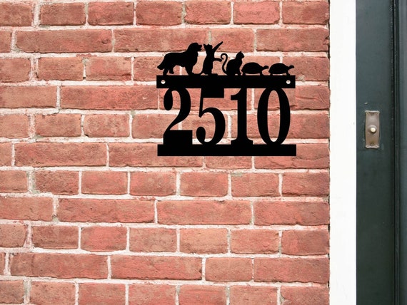 Dogs and Cat Address Sign House Number With Custom Dog - Etsy