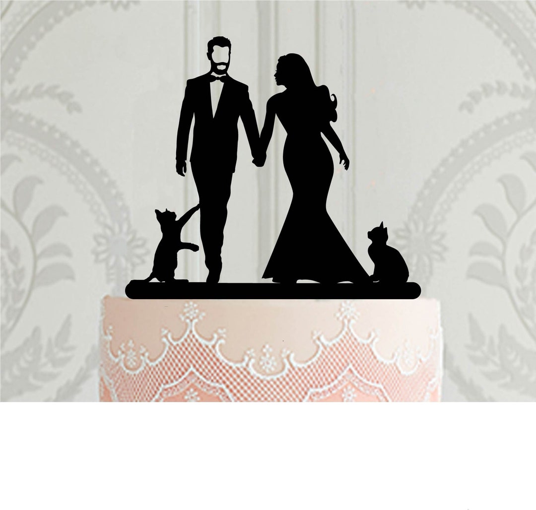 Wedding Cake Topper With Cats, Bride and Groom With Pets, Custom Cake ...