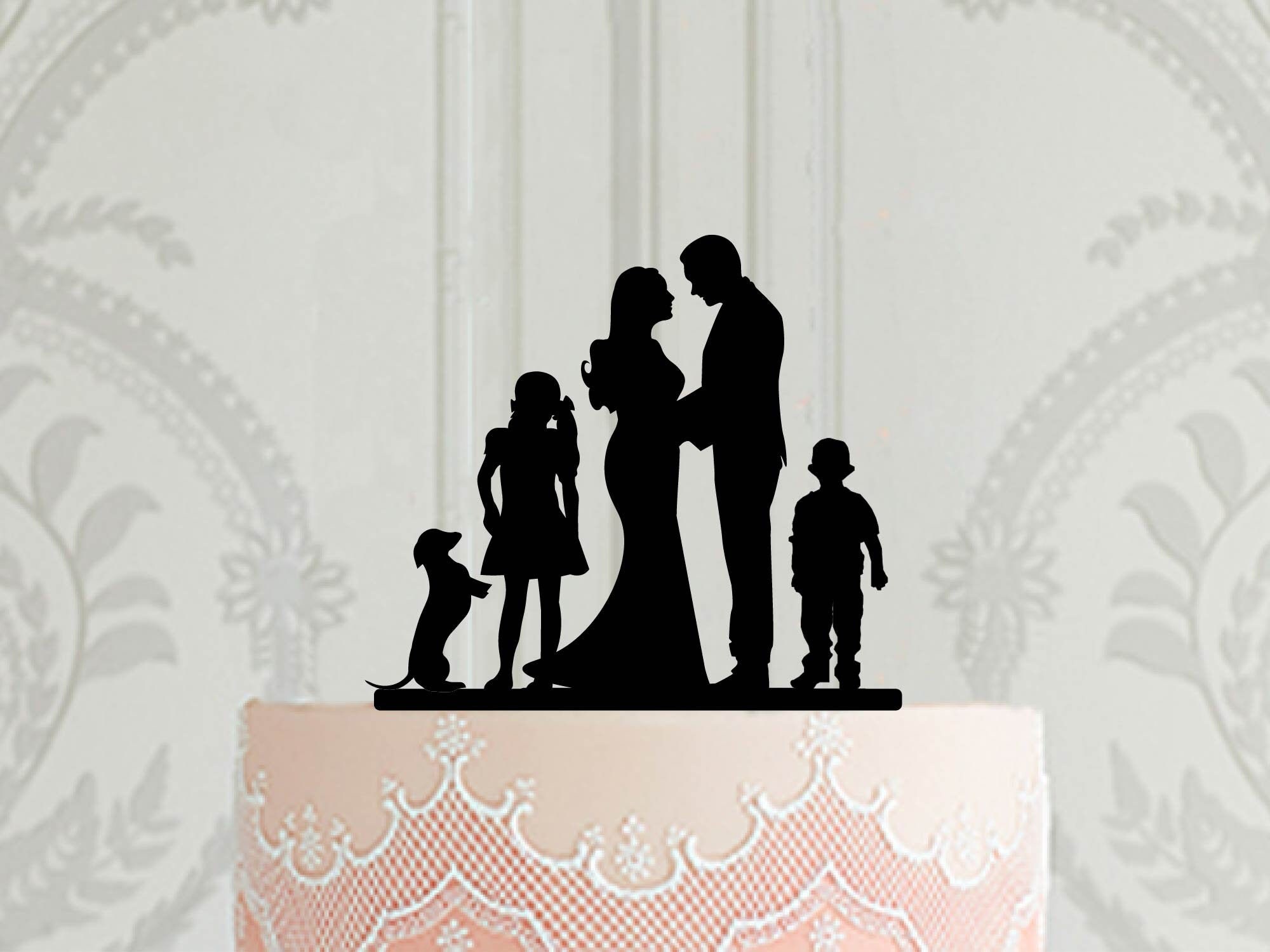 Fully Custom Family wedding cake topper Silhouette topper | Etsy