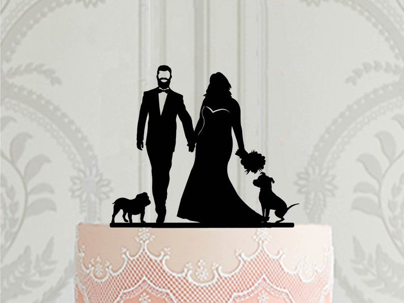 Custom Wedding Cake Topper Groom With Beard and 2 Dogs Curvy - Etsy