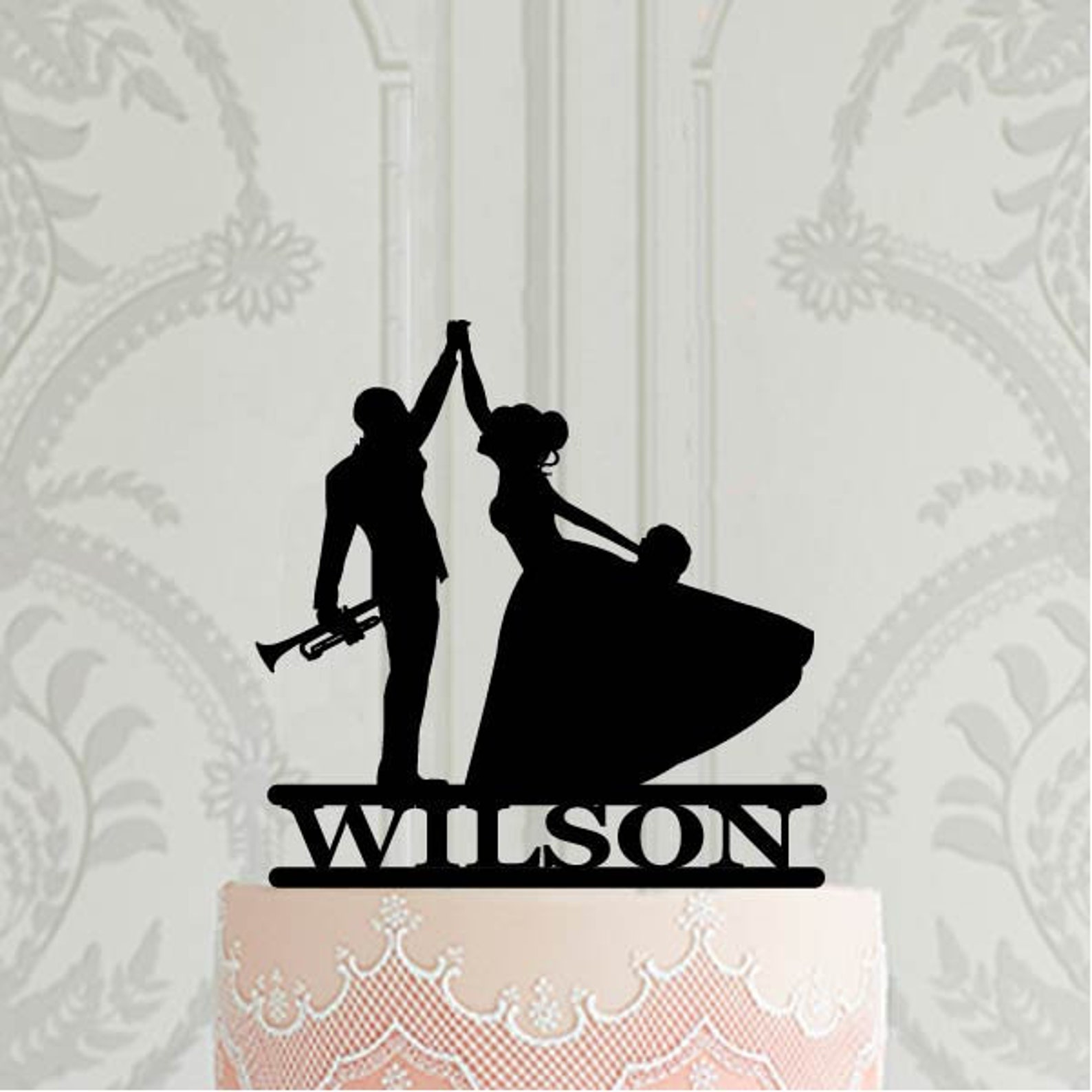 Personalised Wedding Cake Topper , Trumpet Cake Topper, High Five Cake ...